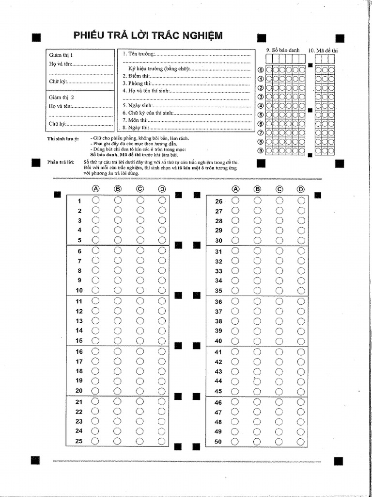 Phiếu trả lời trắc nghiệm | PDF