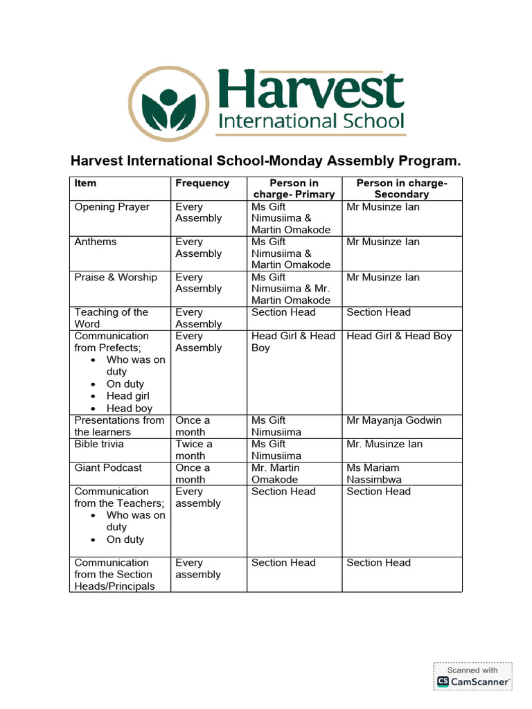 Monday Assemblies General Program | PDF