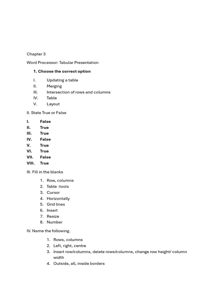 Class6 Lesson 3 Word Processor Table | PDF