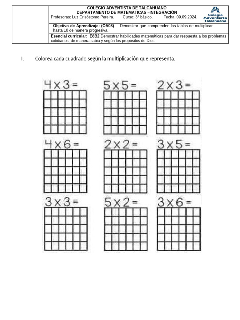 Guía Multiplicacion Cuadrados Pdf