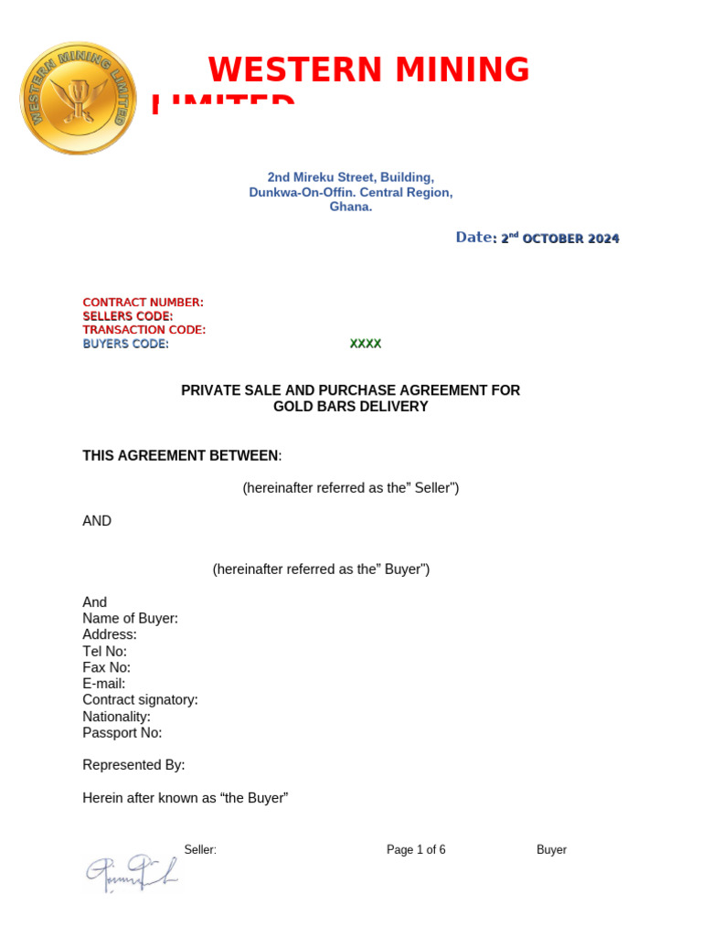 Western Mining Limited Contract GH 2024 | PDF