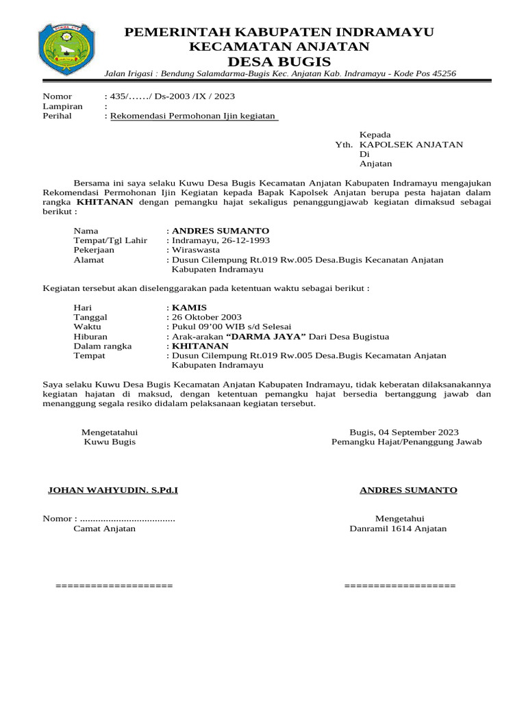 Izin Rame-Rame Andres CLMP | PDF