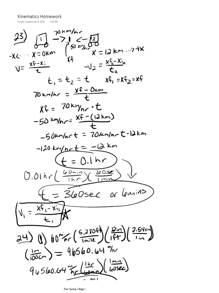 Kinematic Homework | PDF