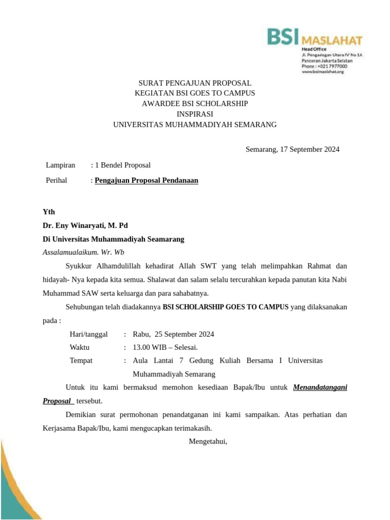 Surat Pengajuan Proposal Fixx | PDF