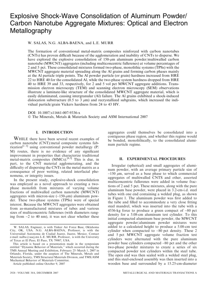 Explosive Shock-Wave Consolidation of Aluminum Powder/ Carbon Nanotube ...