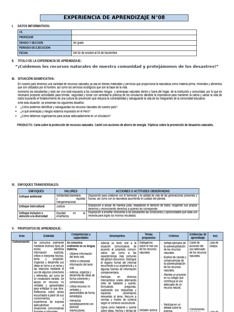 3° Grado - Experiencia de Aprendizaje N°08 | PDF
