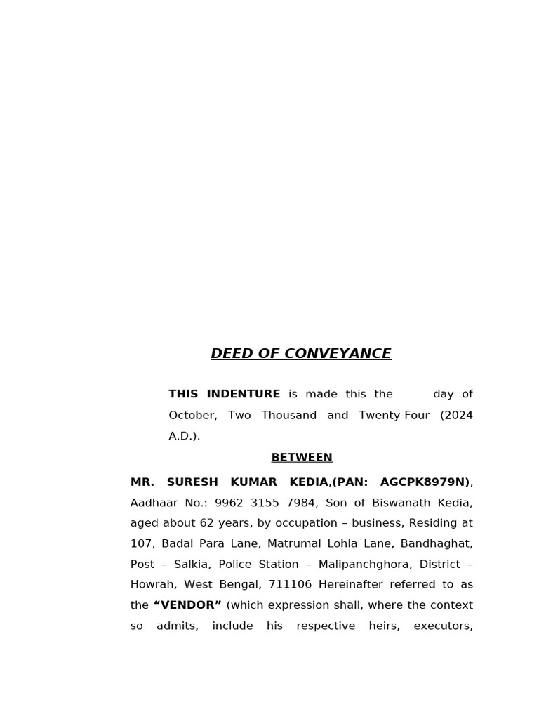 Sale - Deed - Ps and Ipsita - 3009202 | PDF | Covenant (Law) | Deed