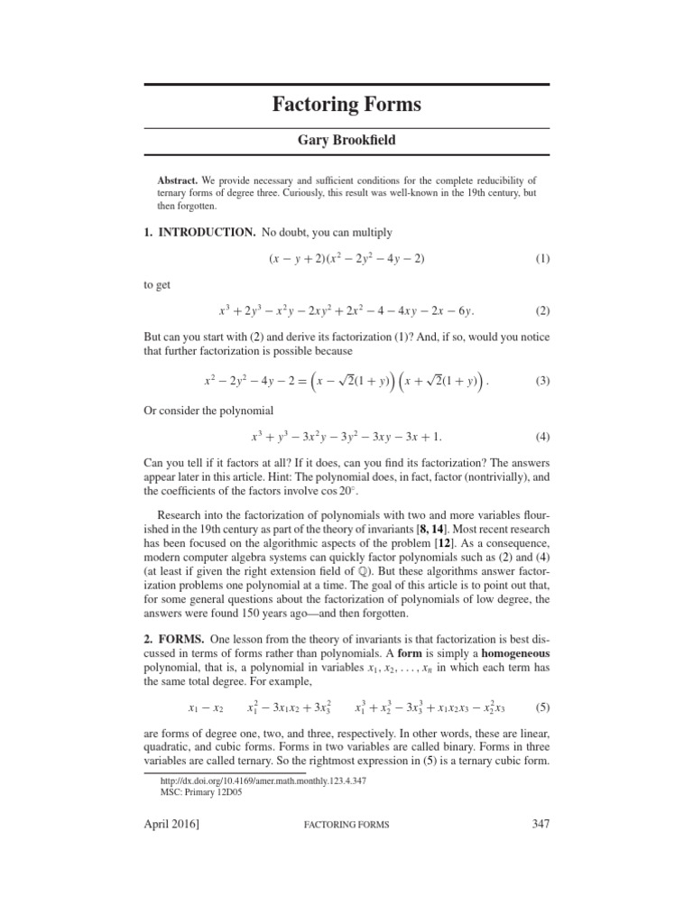 Brookfield Factoring Forms 2016 | PDF | Factorization | Polynomial