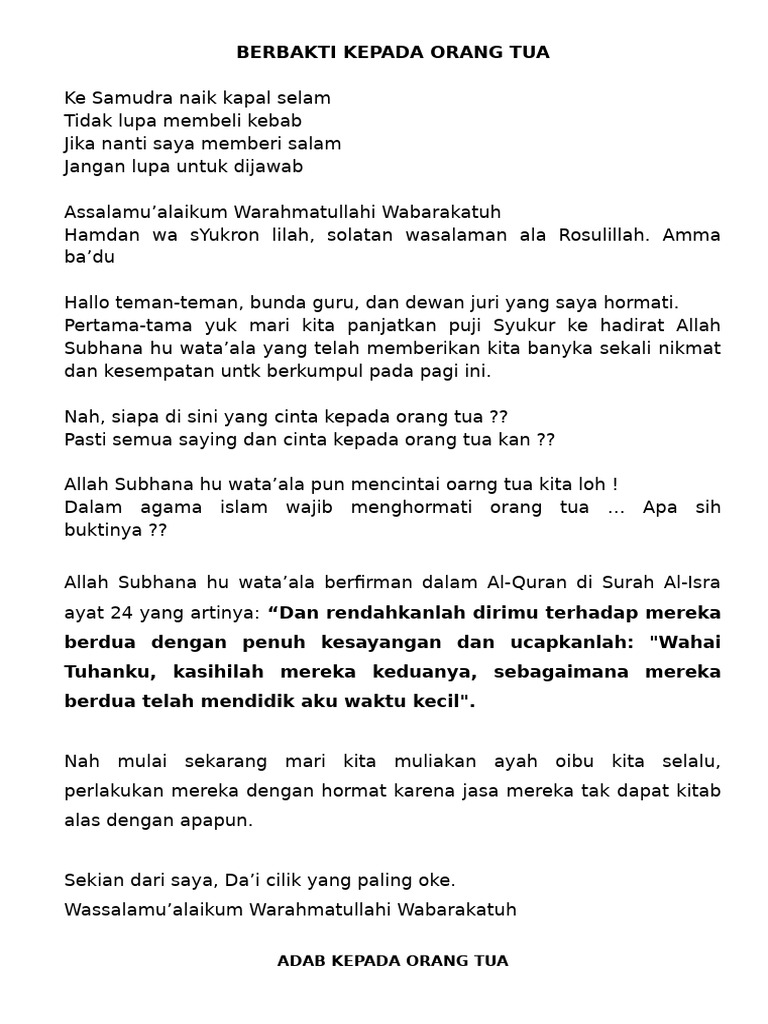 Berbakti Kepada Orang Tua | PDF