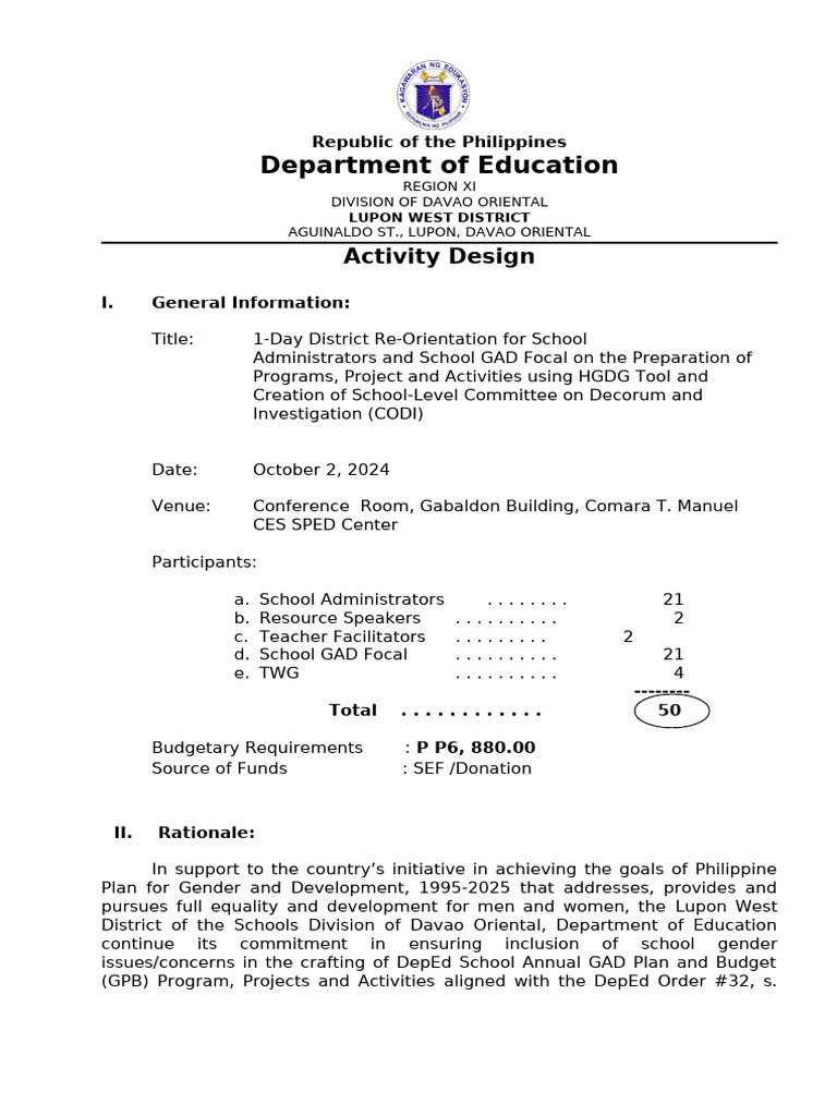Activity Design Lac On GAD Upskillin | PDF