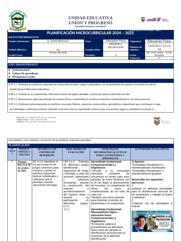 PLANIFICACION EEFF 10MO -A | PDF