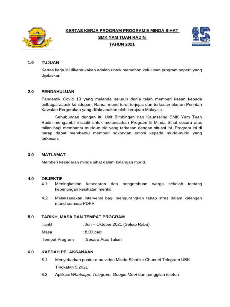 Kertas Kerja Minda Sihat | PDF