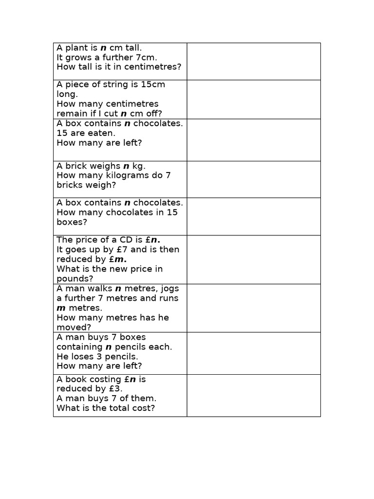 Algebraic Expressions Match Up | PDF