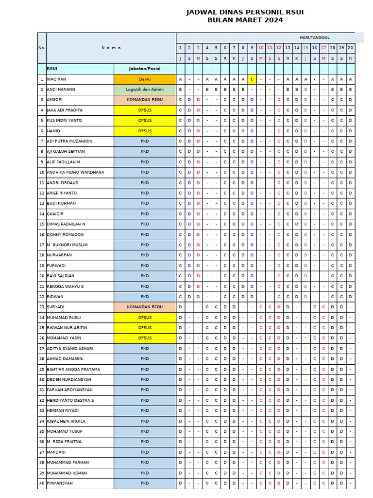 Jadwal Dinas Bulan Maret 2024 | PDF
