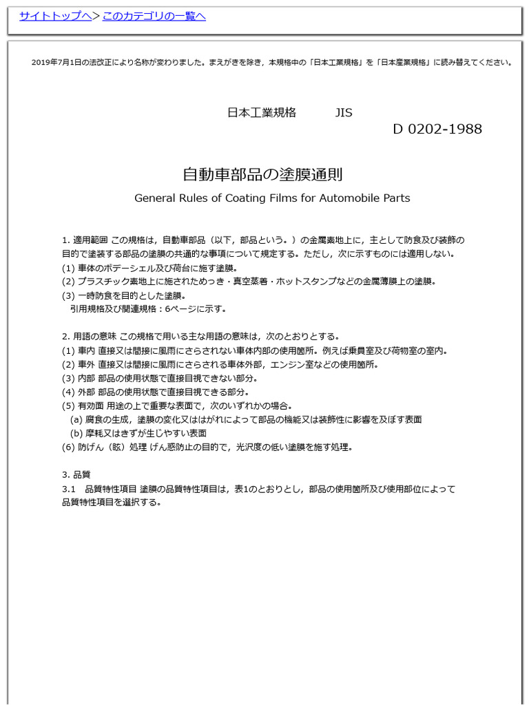 JIS D0202 - 2007 自動車部品の塗膜通則 | PDF