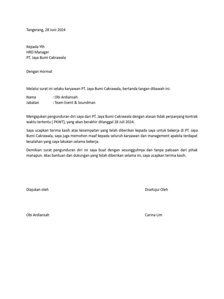 Pengunduran Diri Obi | PDF