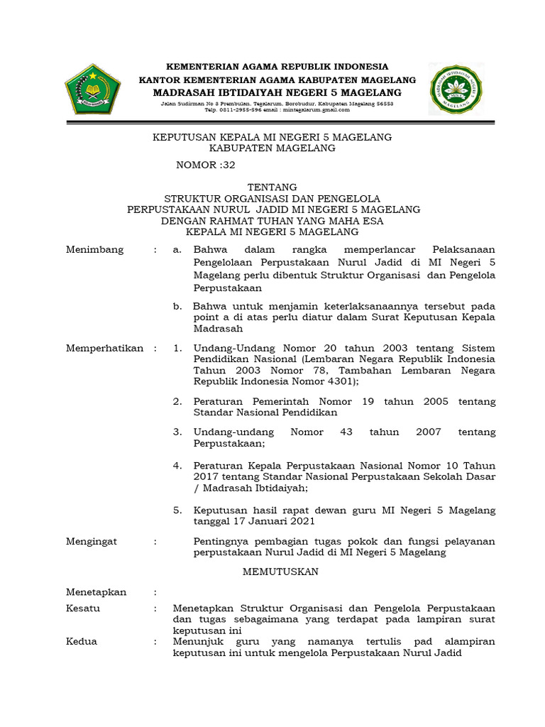 SK Struktur Organisasi Perpus 21 | PDF