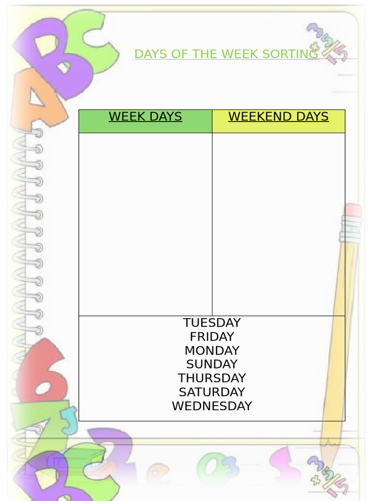 Days of The Week Sorting | PDF