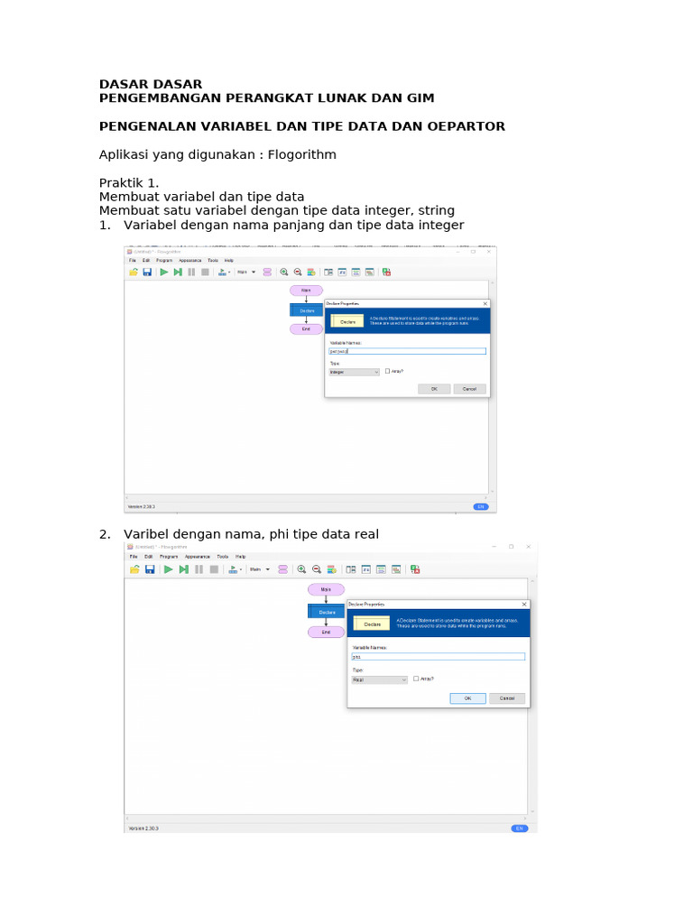Modul Flowchart Praktik - variabel dan operator | PDF