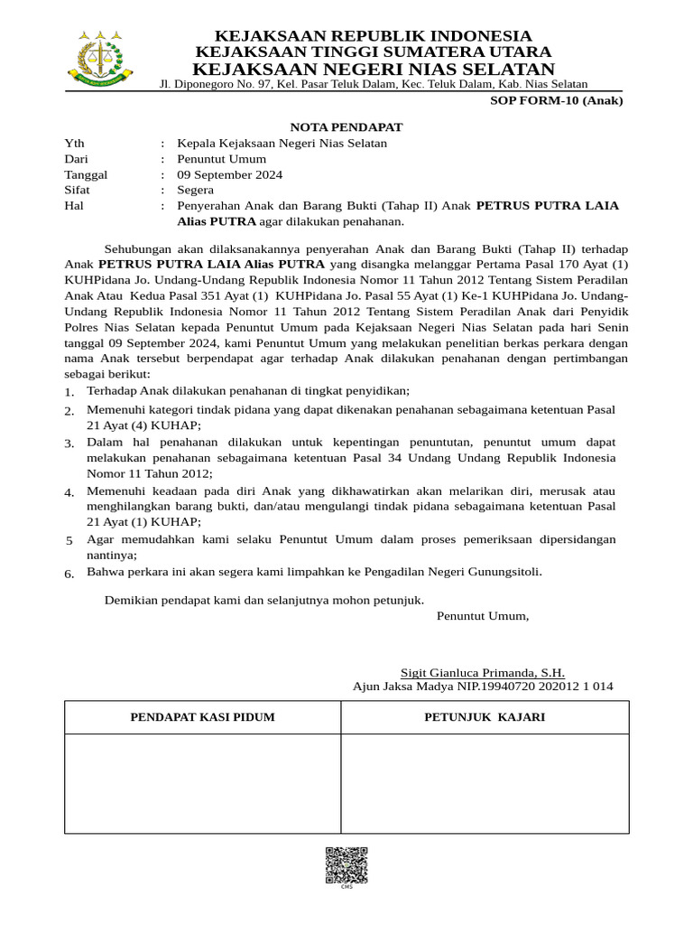 Nota Pendapat Tahap II Petrus | PDF