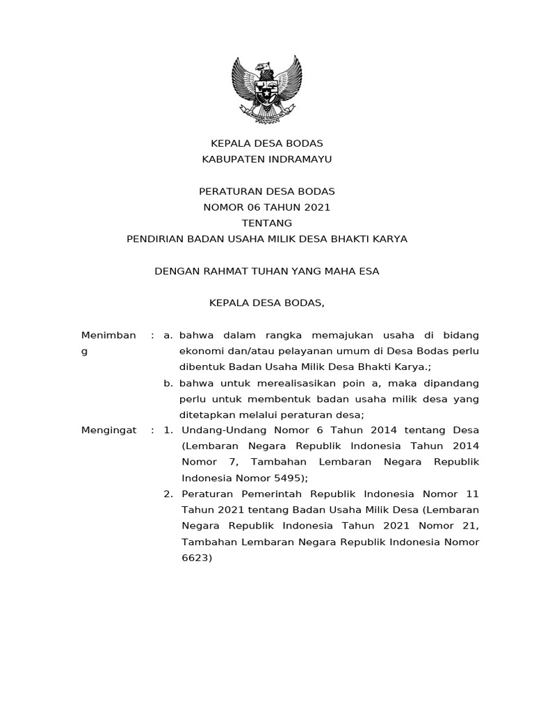 Perdes Kades Pendirian Bumdes Ok2 | PDF