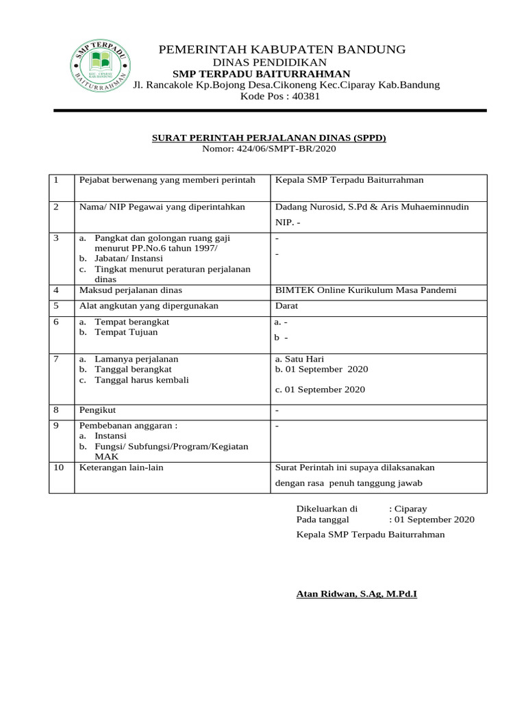 006 Surat Tugas Pak Dadang & Pak Aris M | PDF