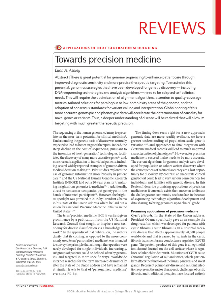 Ashley 2016 - Towards Precision Medicine | PDF | Personalized Medicine | Pharmacogenomics