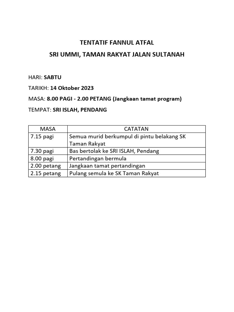 Tentatif Fannul Atfal | PDF