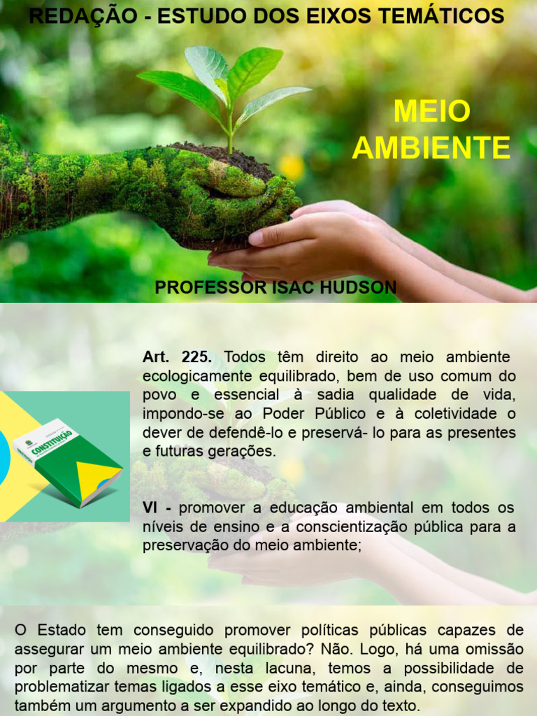 Aula de Redação Área Temática Meio Ambiente | PDF
