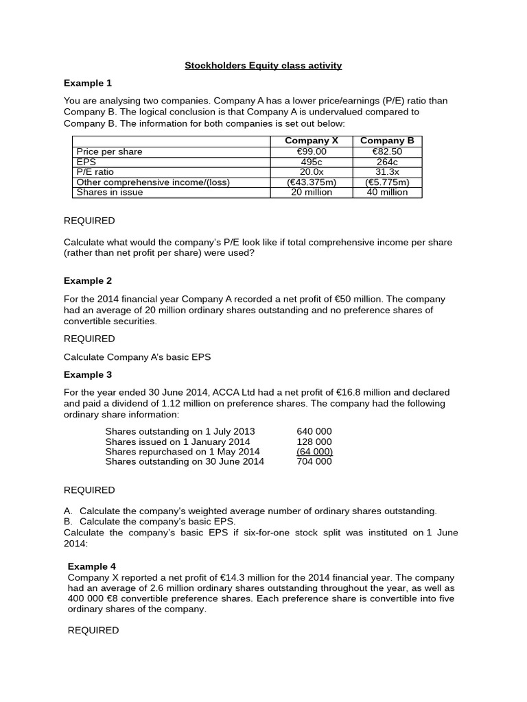 Session 2 Stockholders Equity Class Activity | PDF
