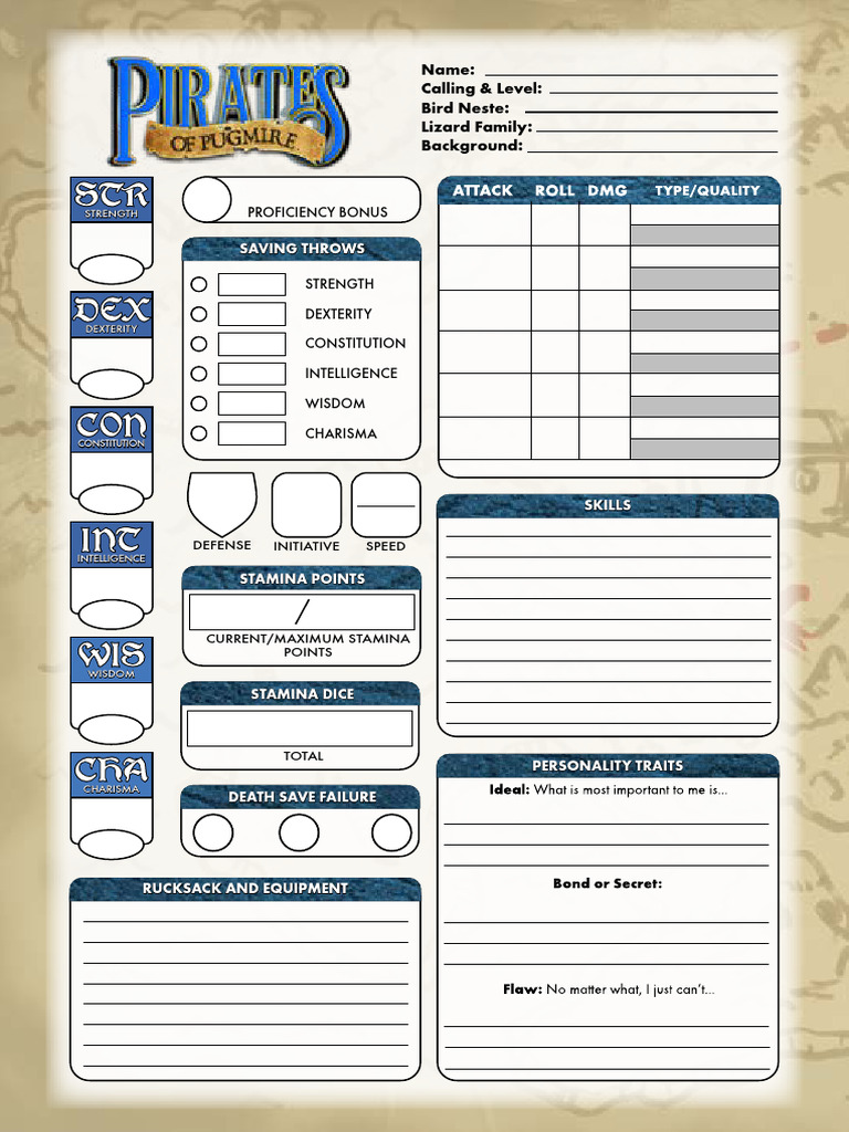 Pirates of Pugmire Character Sheet (Interactive) | PDF