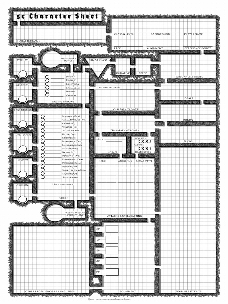 Dungeon Map 5e Character Sheet - Dicegeeks | PDF