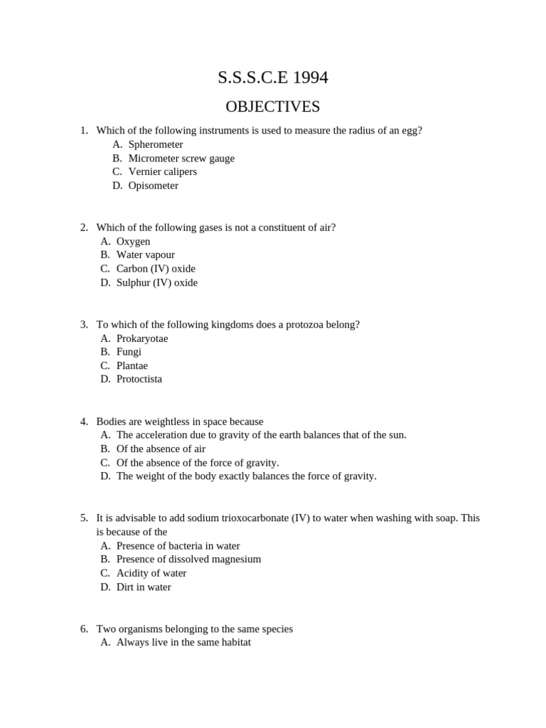 1994 Sssce Objectives | PDF