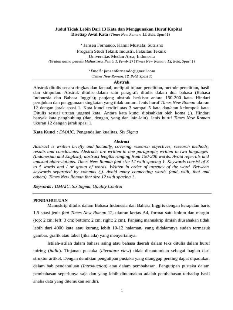 Contoh Format Jurnal 1 Kolom | PDF
