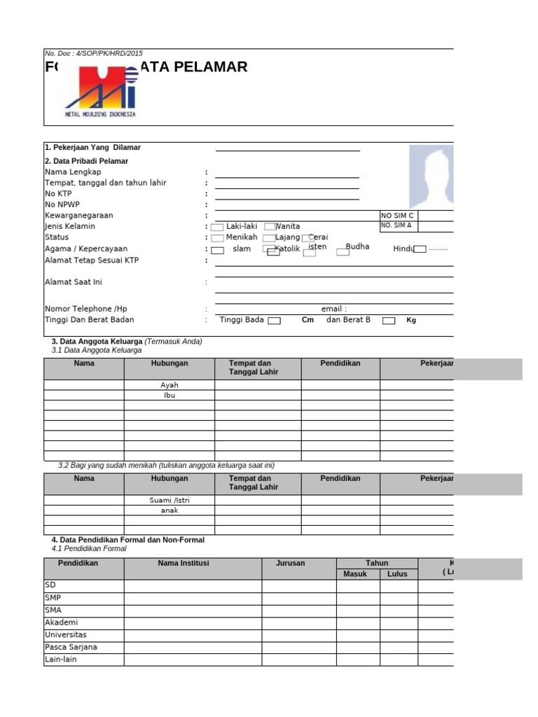 Form Data Pelamar Mmi | PDF