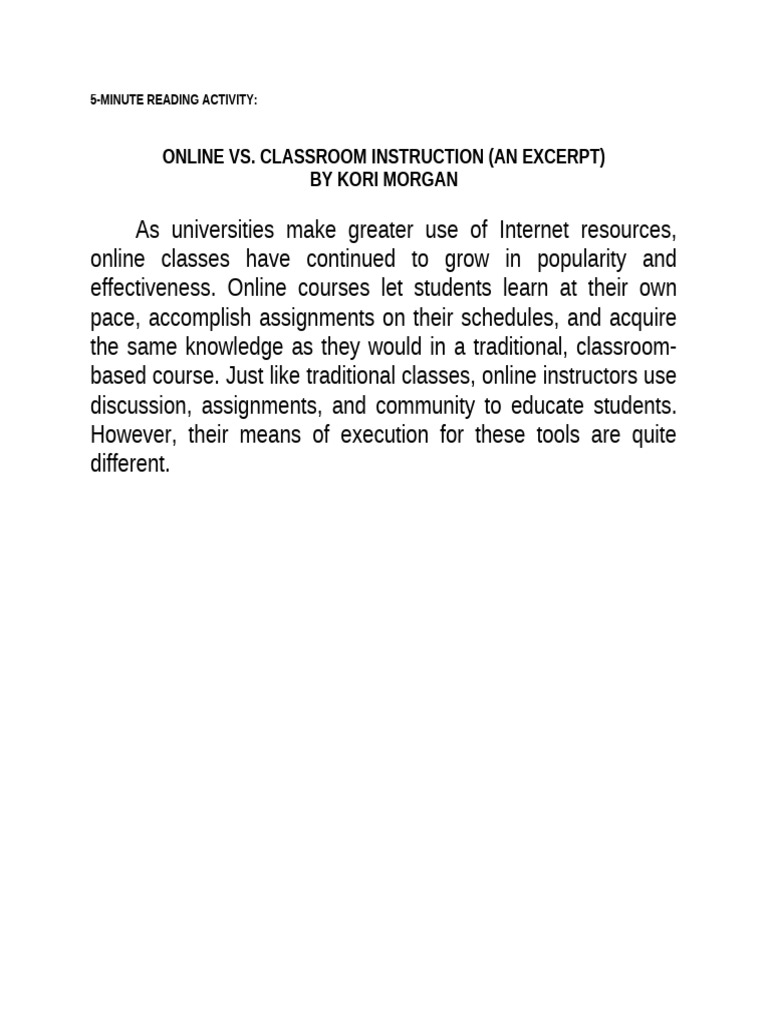 5 Minute Reading Activity | PDF