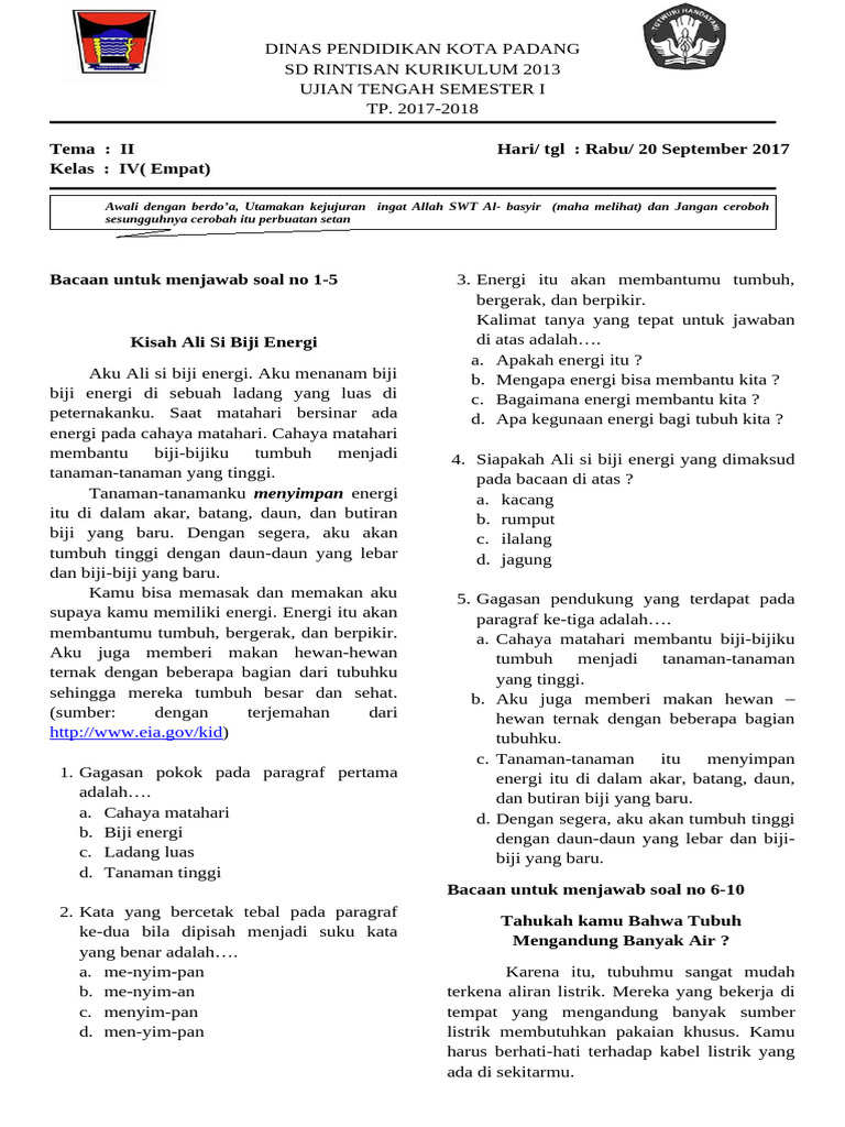 Soal Uts Tema Ii | PDF