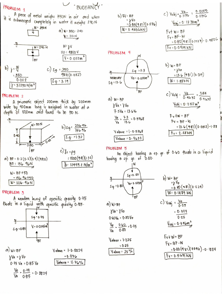 Buoyancy Practice Problems | PDF