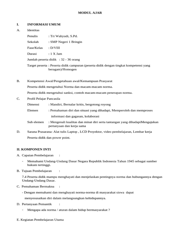 Modul Ajar Diferensiasi Kelas 7 Norma | PDF