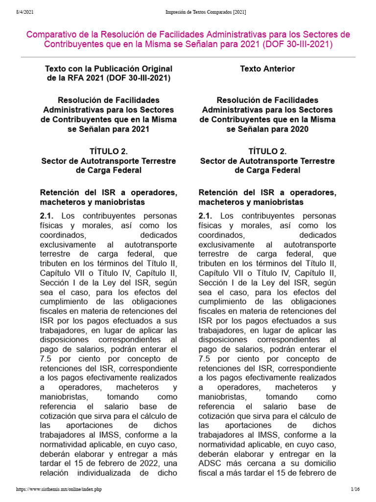 RFA Titulo 2 Auto Transp 2021 Vs 2020 | PDF