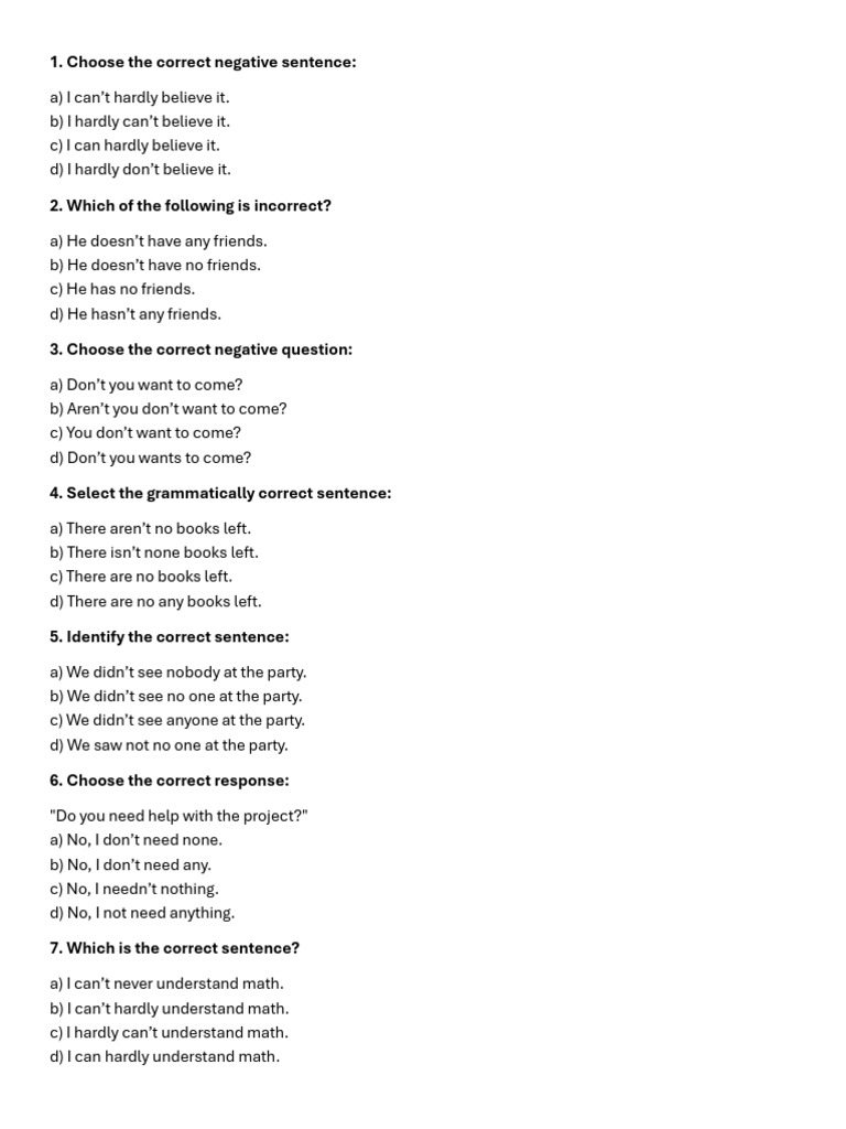 W10 Negatives Practice | PDF