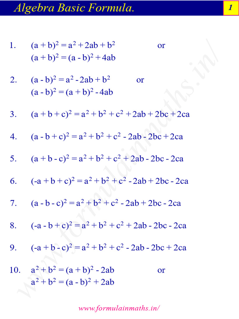 Algebra Basic Formula | PDF