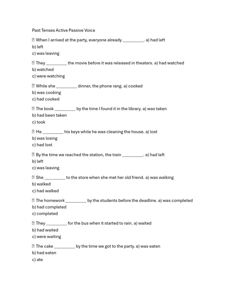 W09 Past Tenses Active Passive Voice Practice | PDF