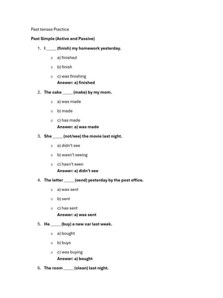 Past Tenses Practice | PDF