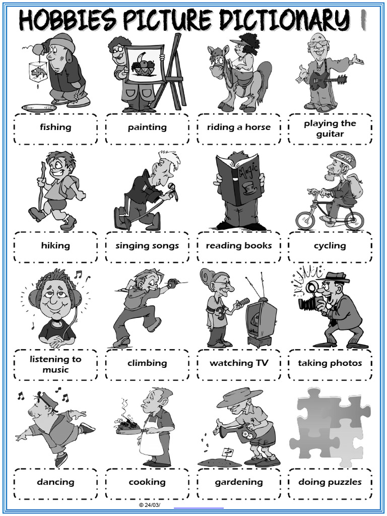 Hobbies Vocabulary Esl Picture Dictionary Worksheets For Kids-4-6 | PDF