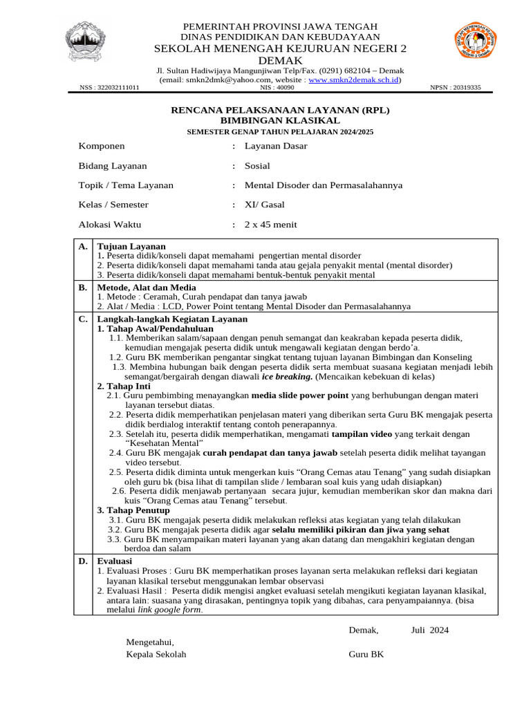 RPL Dan Materi BK - Mengenal Jenis Dan Gangguan Kesehatan Mental | PDF