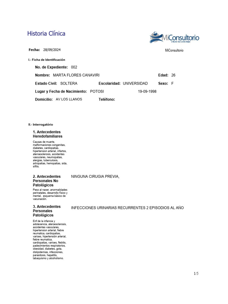 Paciente Historia Clinica HC2 | PDF | Defecto cardiaco congenito | Medicina CLINICA