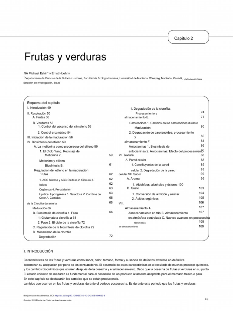 Chapter 2 Fruits and Vegetables 2013 Biochemistry of Foods | PDF