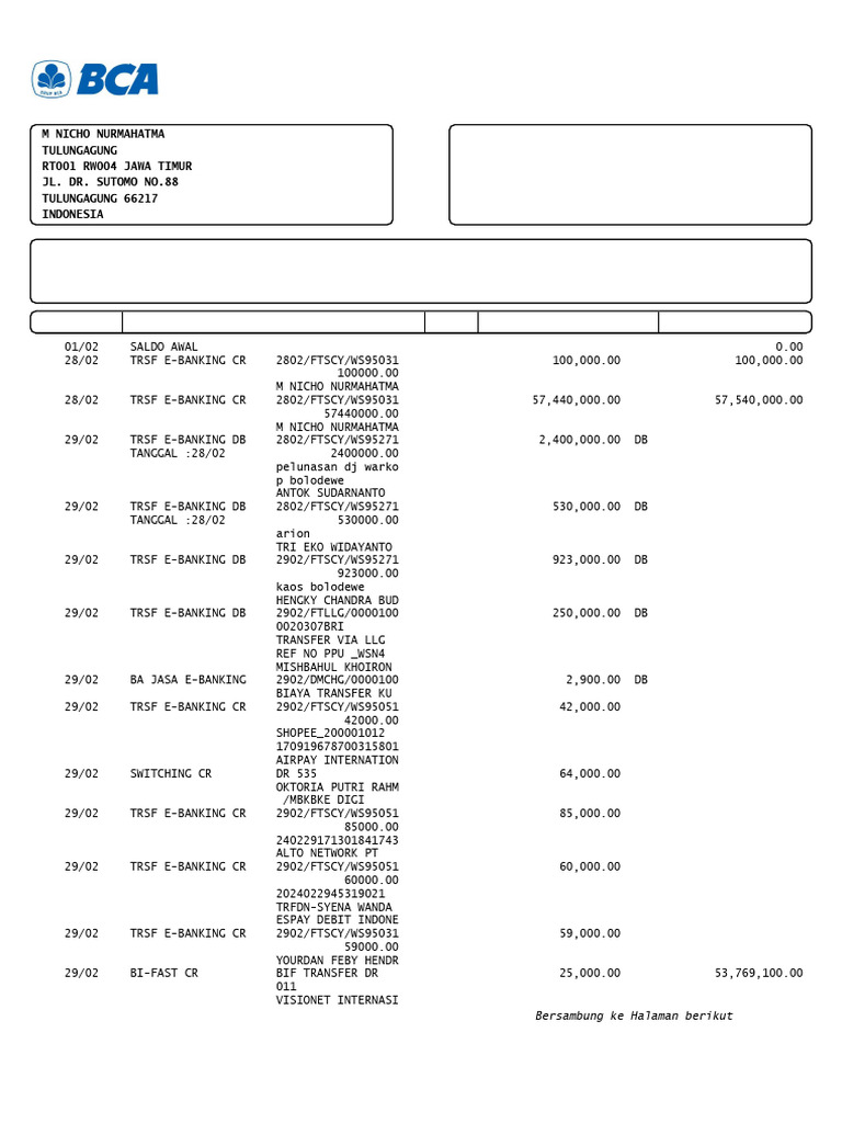 Mutasi Rekening BCA | PDF