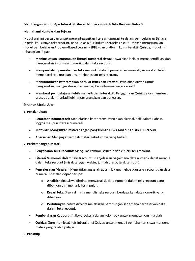 Membangun Modul Ajar Interaktif Literasi Numerasi untuk Teks Recount ...